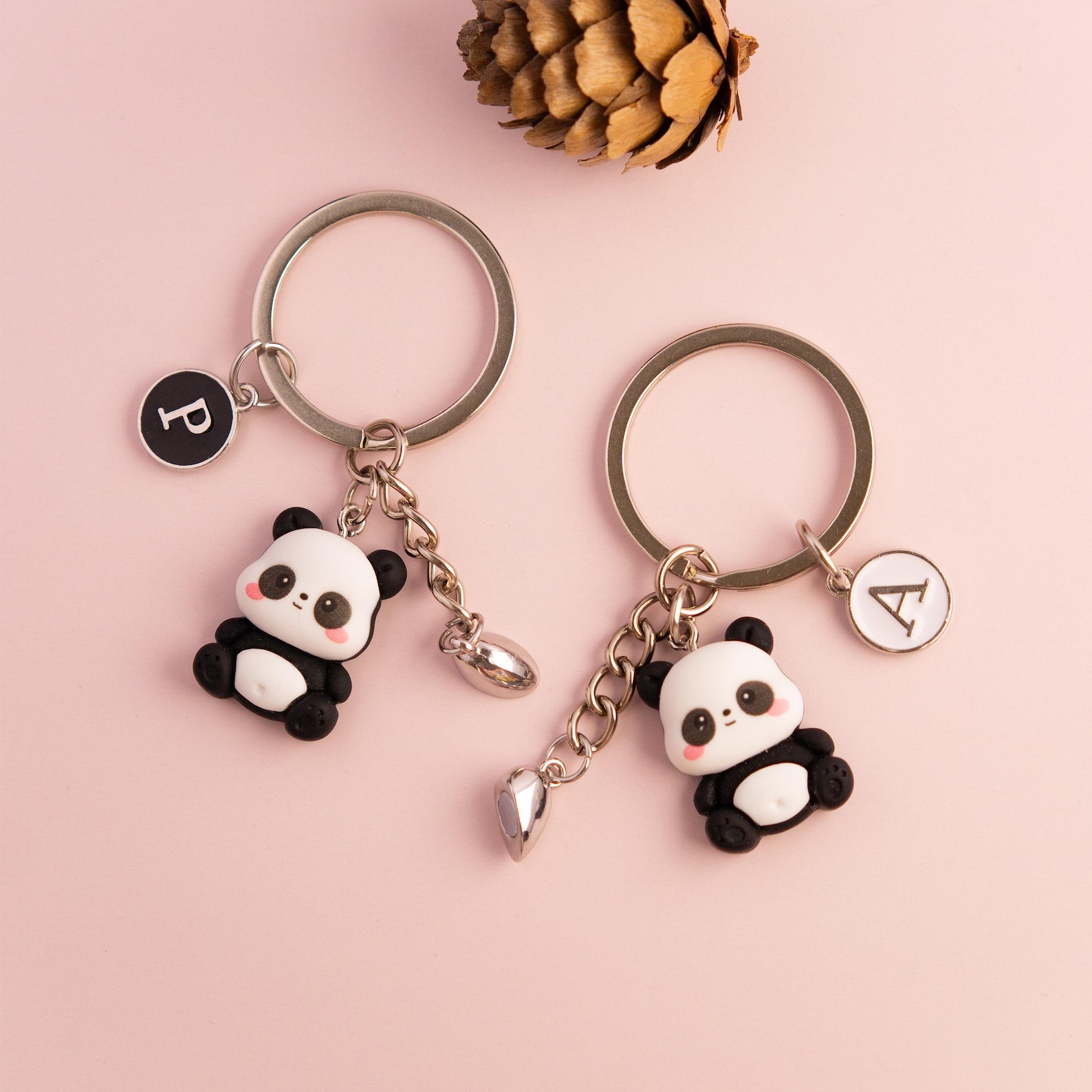 Personalized Couple Keychain, Adorable Panda Keyring, Engraved Matching ...