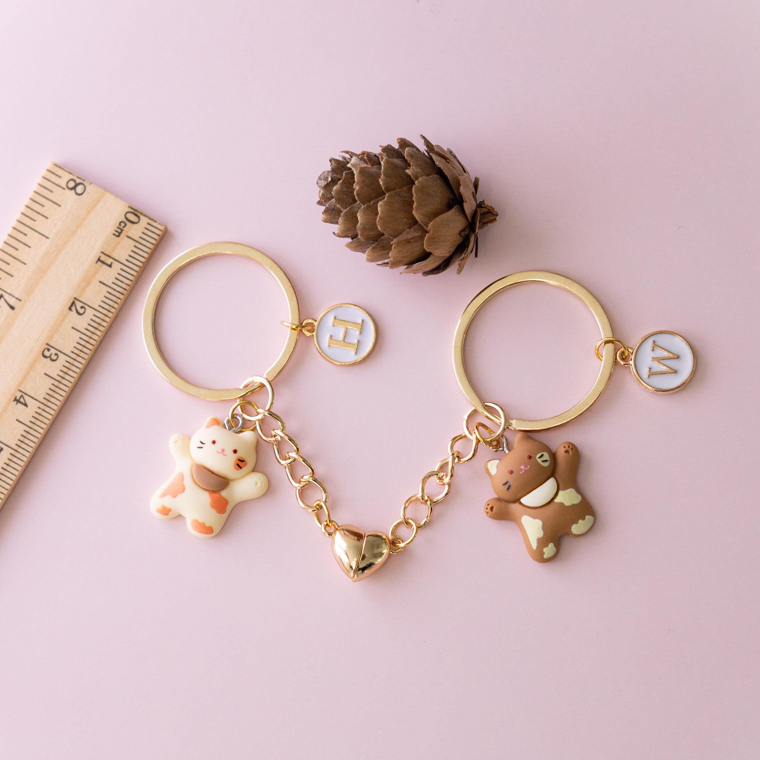 Personalized Couple Keychain Set, Custom Initial Charms & Magnetic ...