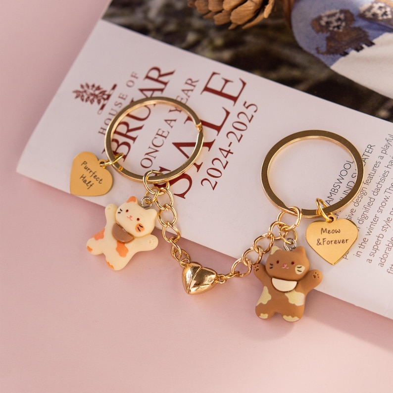 Personalised Cat Keychain, Engraved Magnet Keychain Couple, Valentines ...