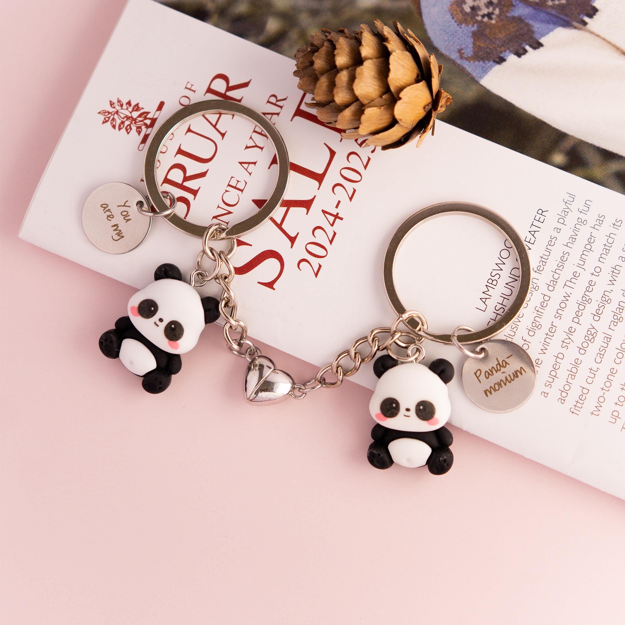 Personalized Couple Keychain, Adorable Panda Keyring, Engraved Matching ...