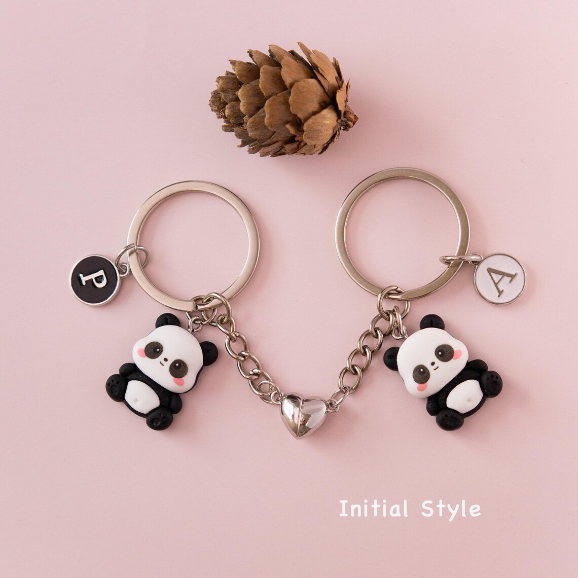 Personalized Couple Keychain, Adorable Panda Keyring, Engraved Matching ...