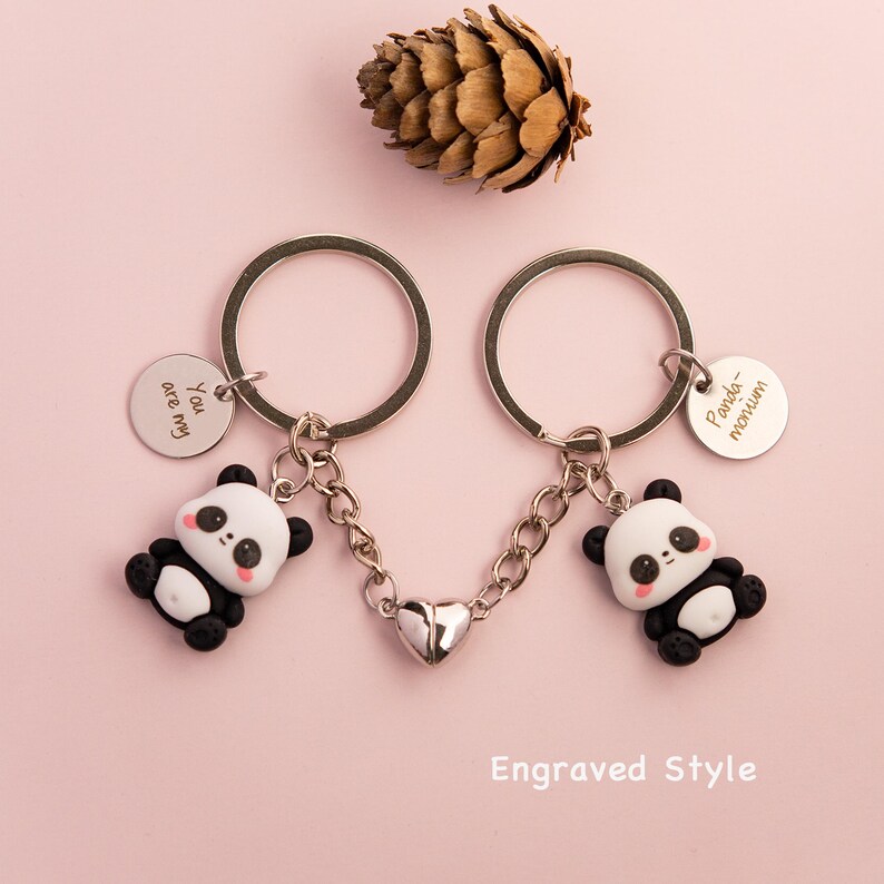 Personalized Couple Keychain, Adorable Panda Keyring, Engraved Matching ...