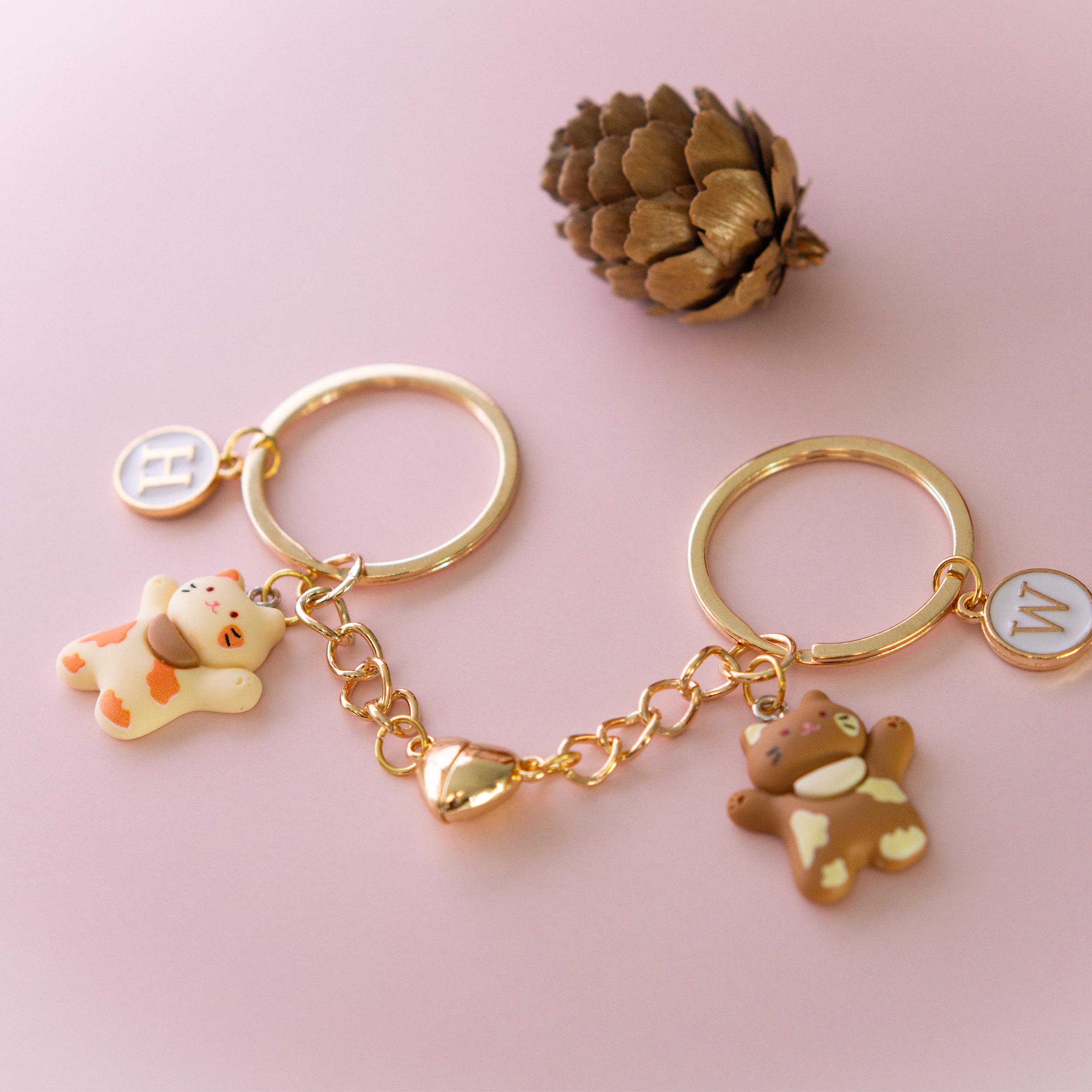 Personalized Couple Keychain Set, Custom Initial Charms & Magnetic ...