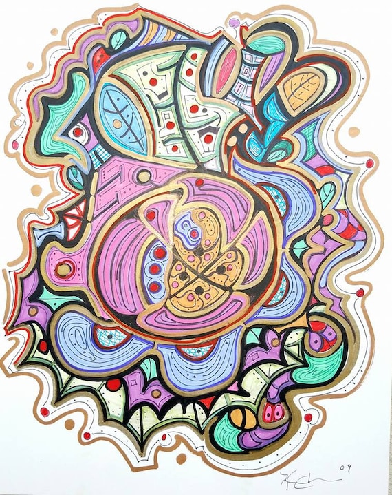Dibujo abstracto moderno Arte por Kim Dean Flor sin semillas | Etsy