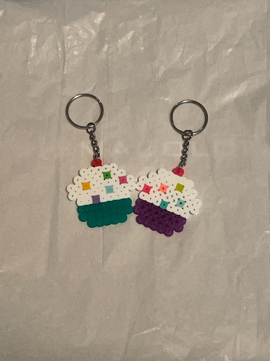 Mini Cupcake Perler Bead Keychains set of 2 - Etsy