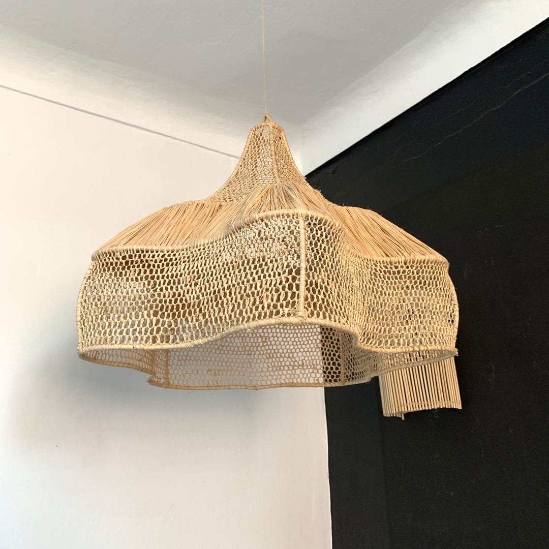Hanging Lamp Shade Raffia Pendent Light , Natural Raffia Lamp - Etsy