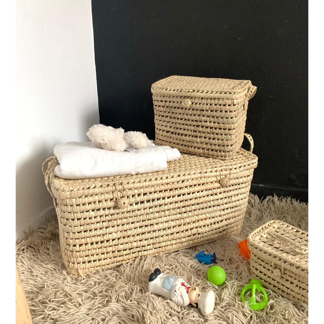 Woven Wicker Toy Box , Rattan Palm Storage Trunk and Storage Basket ...