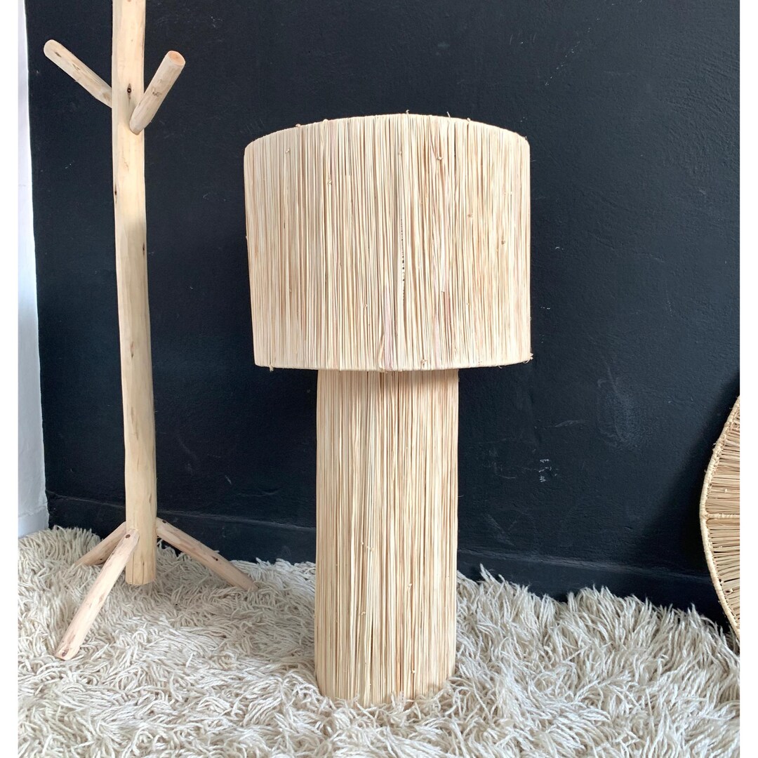 Large Raffia Lamp With Natural Fiber Raffia ,table Lampshades Moroccan ...