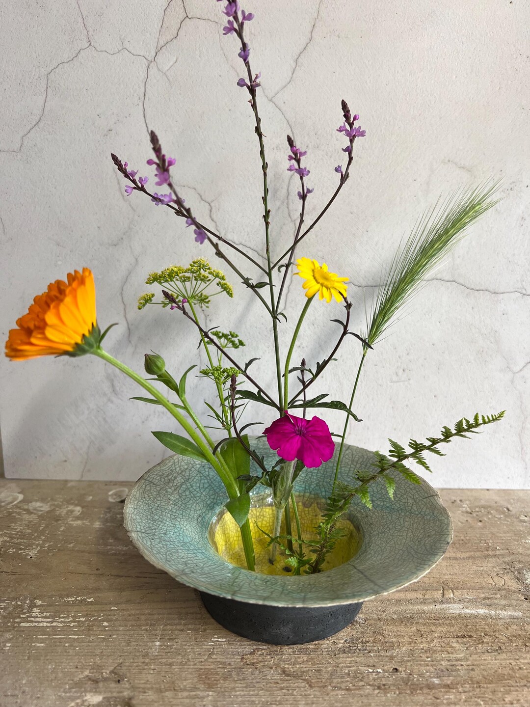 Raku Ikebana Flower Arranging Saucer, Raku Vase, Raku Flower Vase ...