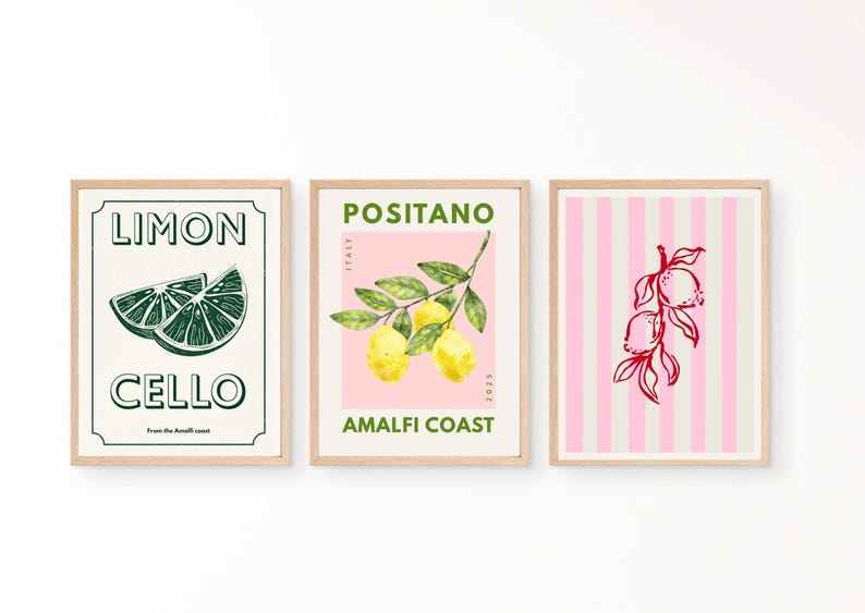 Amalfi Coast Lemon Wall Art Set—positano Citrus Prints, Italian Kitchen ...