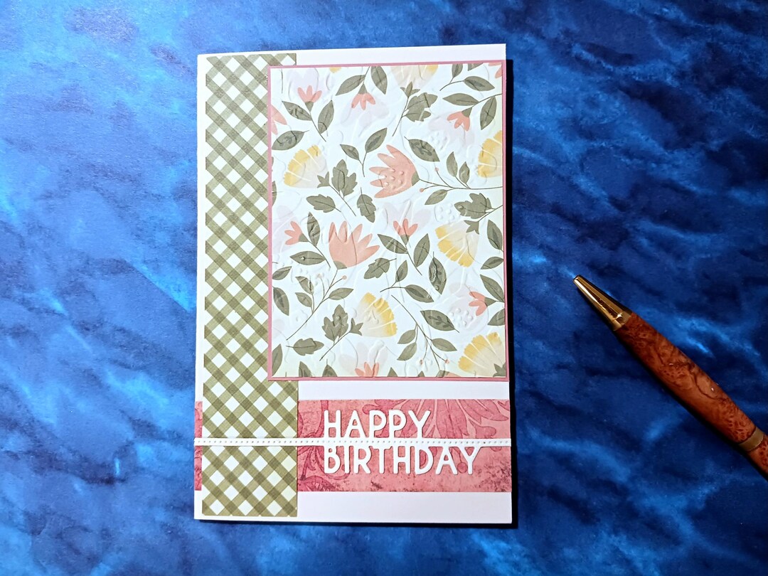 Floral Happy Birthday Note Card, Blank Inside Handmade Die-cut Greeting ...