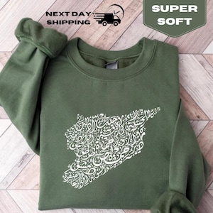 Syrian Cities Map Sweatshirt, Arabic Calligraphy Syrian Hoodie, Freedom ...