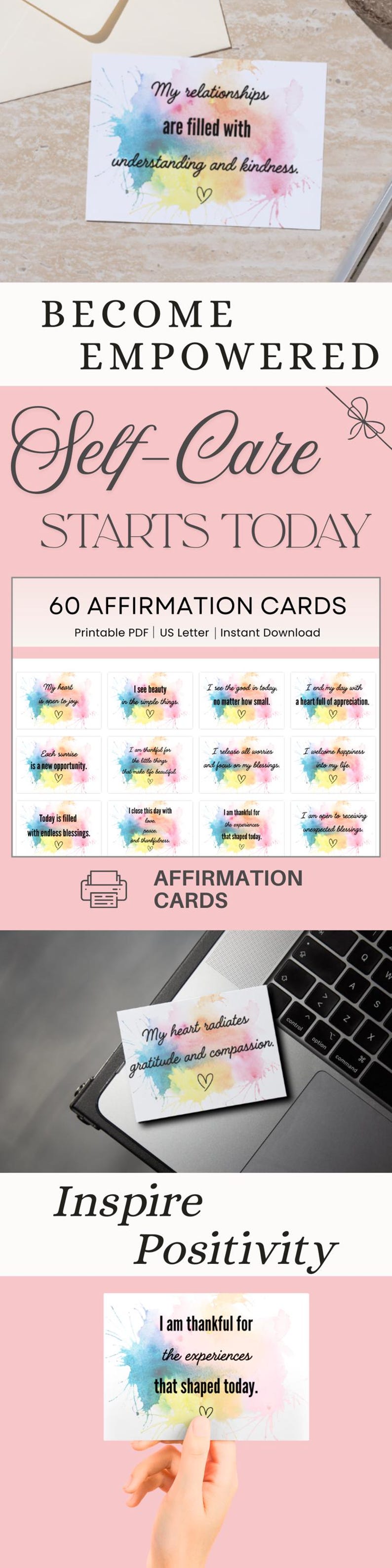 Desk Affirmation Cards for Work Stress Relief Productivity Mindset ...