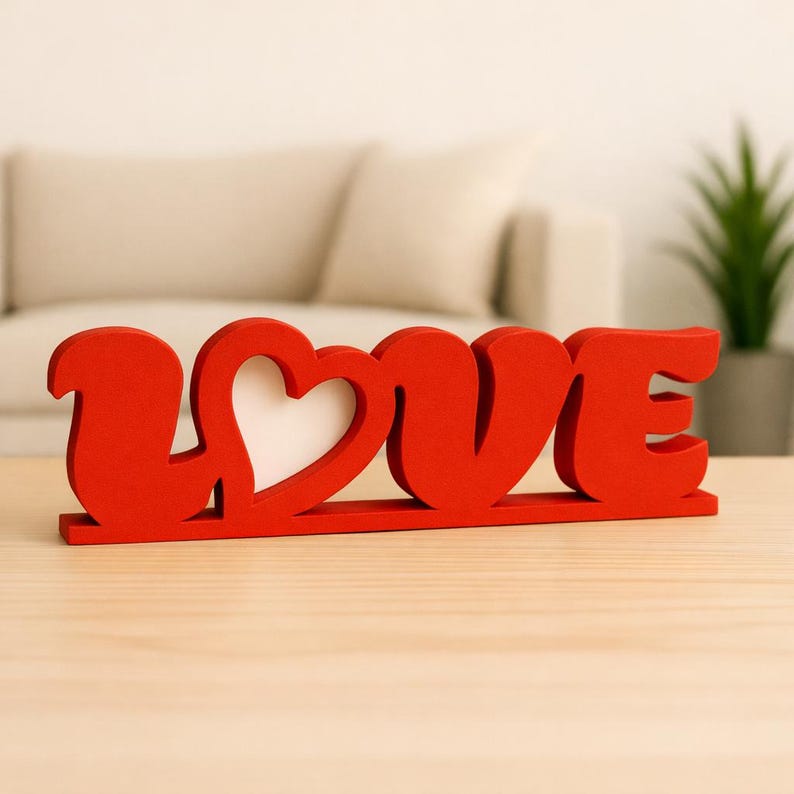 3D Printed LOVE Decor – Red Sculpture With Heart Photo Slot - Etsy