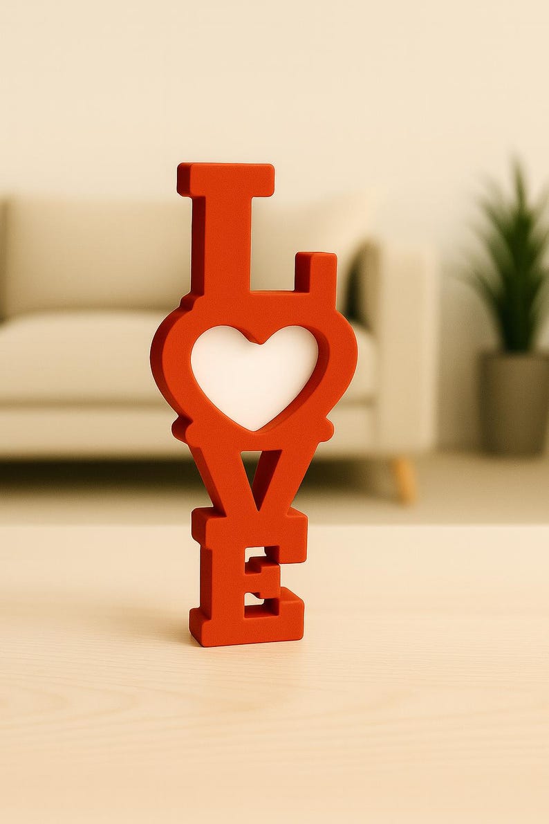 3D Printed LOVE Decor – Red Sculpture With Heart Photo Slot - Etsy