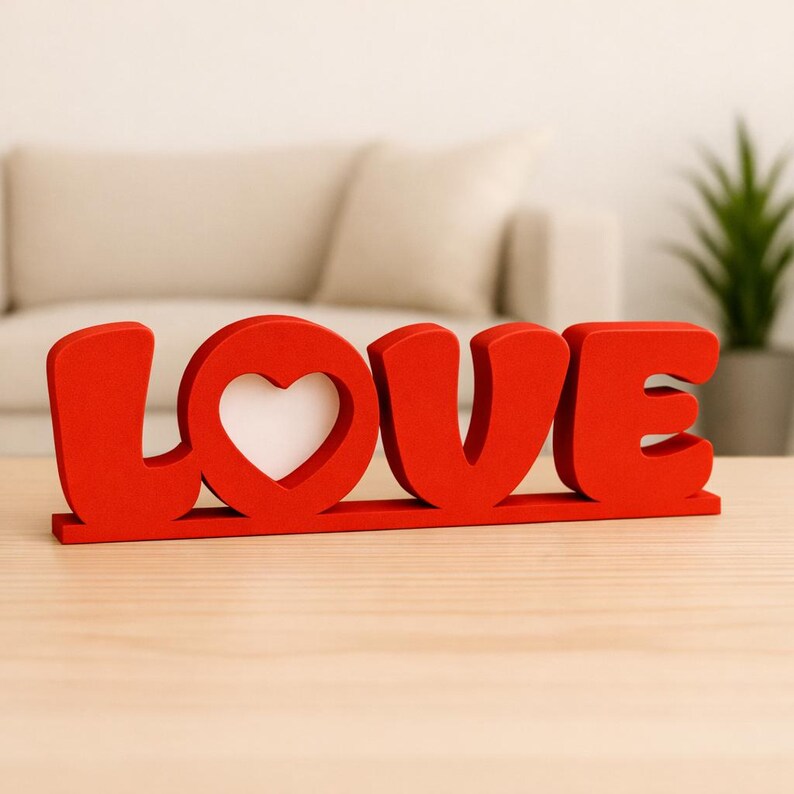 3D Printed LOVE Decor – Red Sculpture With Heart Photo Slot - Etsy