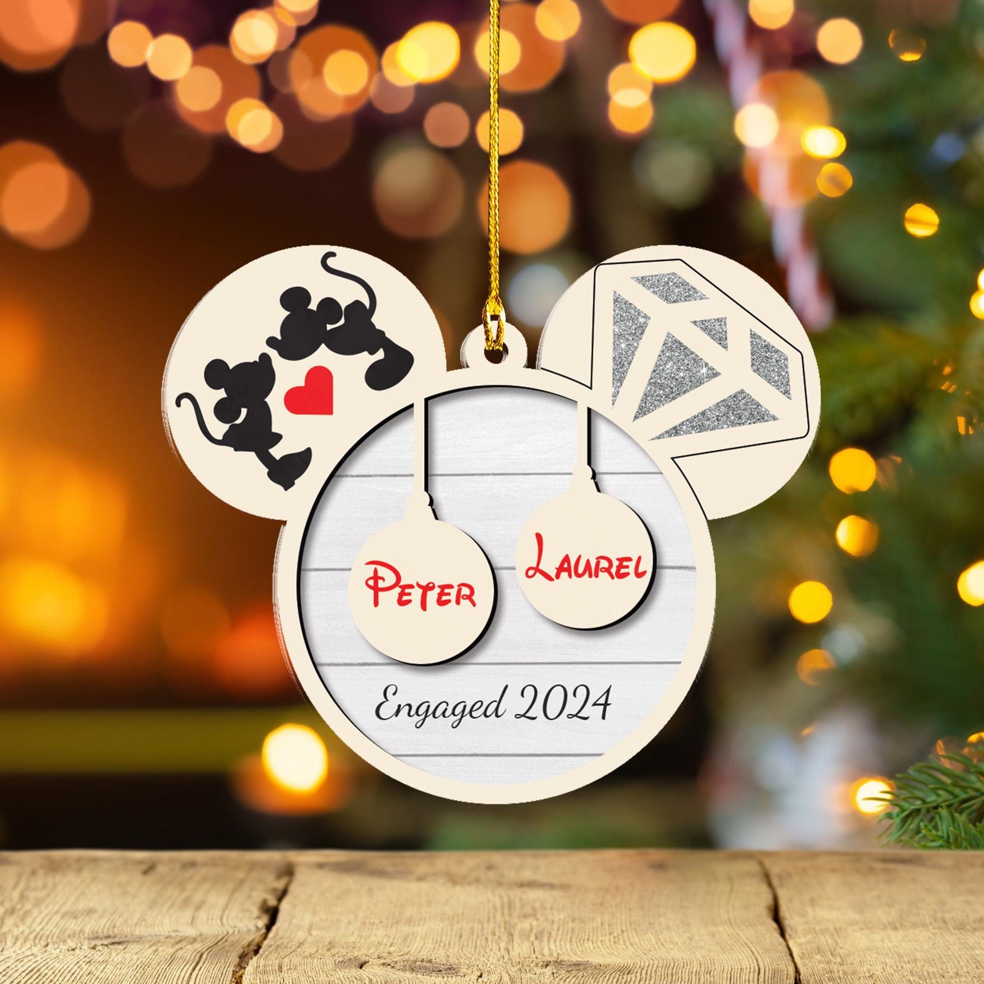 Personalized First Christmas Engaged Disney Ornament Just Engaged Ornament Couples Mickey Christmas Ornament Disney Engagement Ornament Etsy