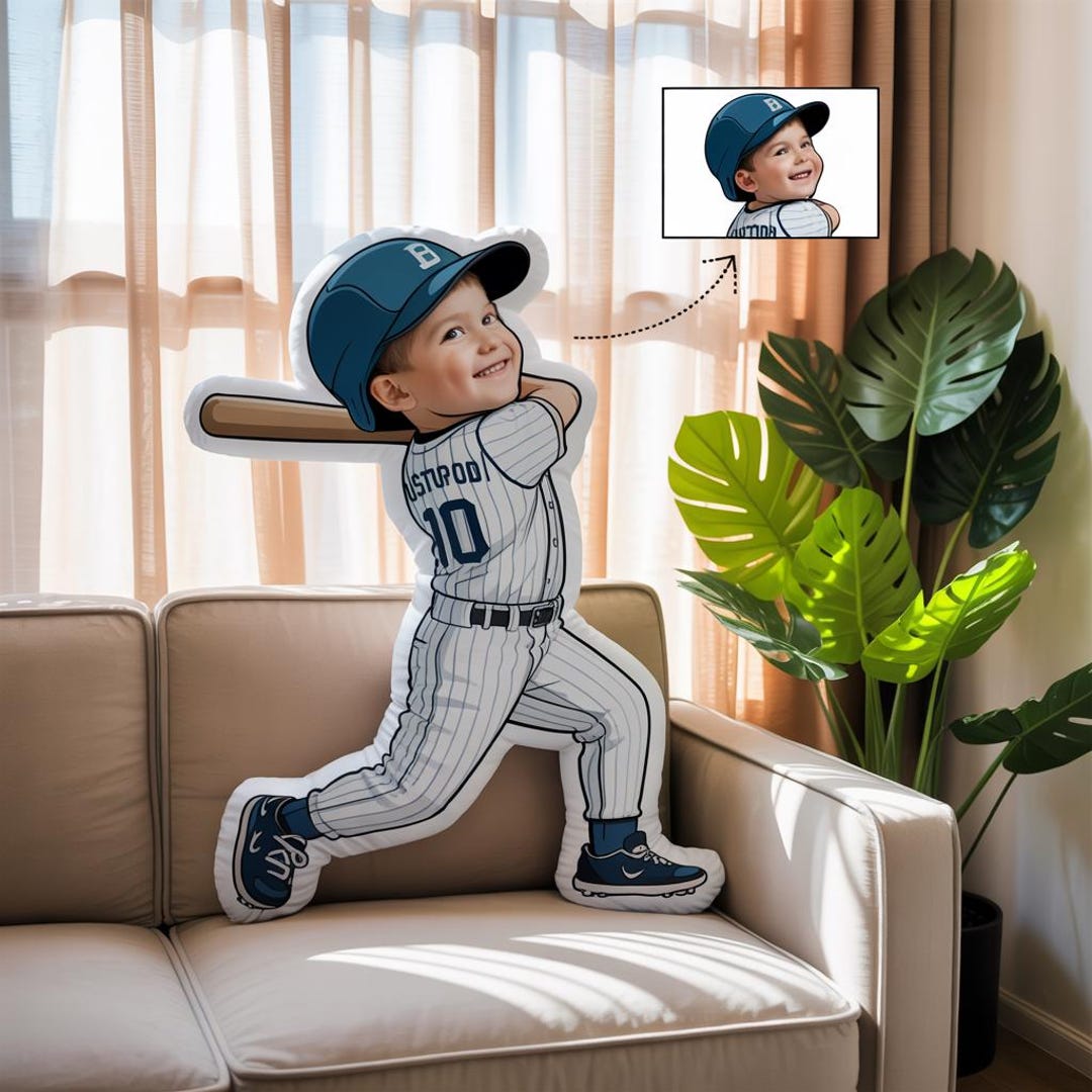 Custom Baseball Pillow, Kids Face 3D Ugly Pillow, Baseball Player ...