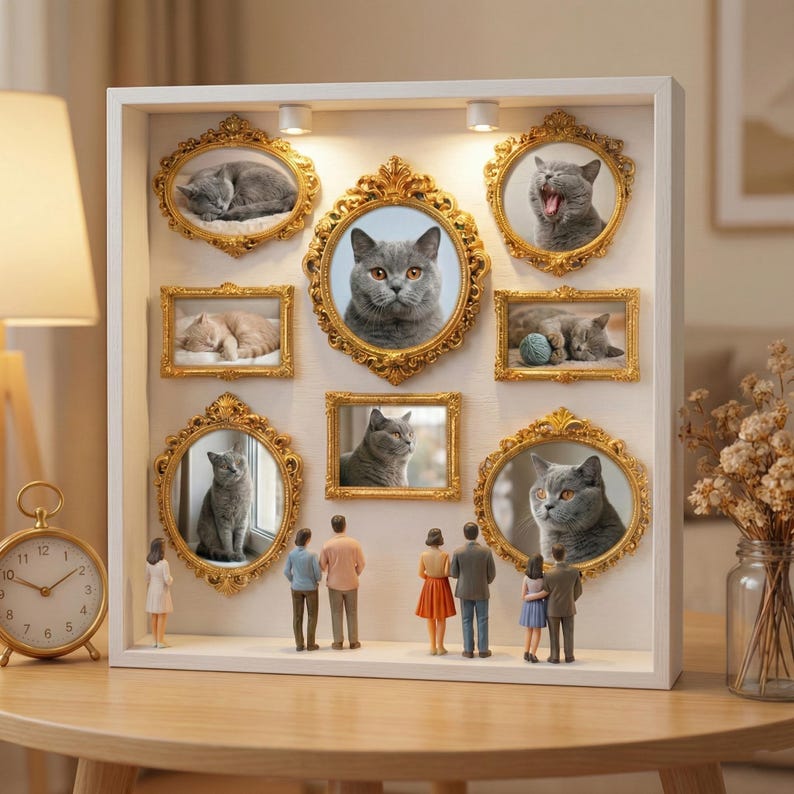 DIY Cat Lovers Mini Museum Box, LED Memory Display With Wood Frames ...