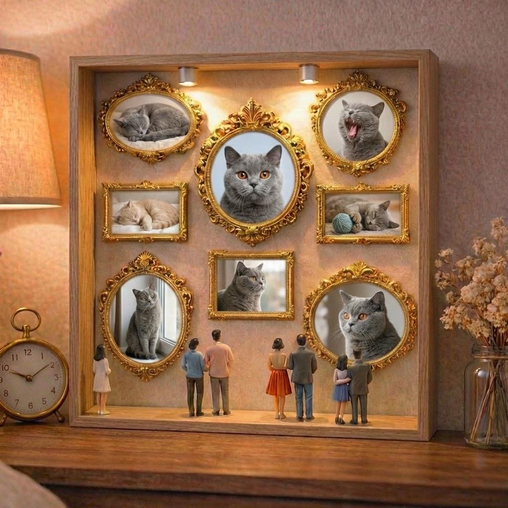 DIY Cat Lovers Mini Museum Box, LED Memory Display With Wood Frames ...