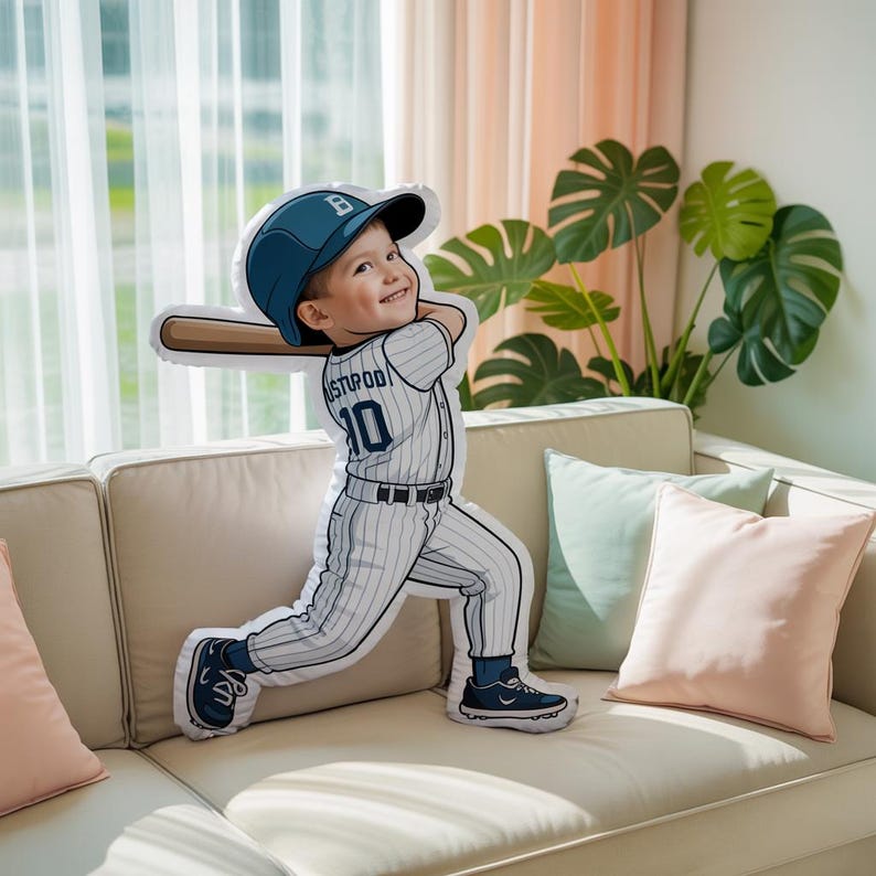 Custom Baseball Pillow, Kids Face 3D Ugly Pillow, Baseball Player ...