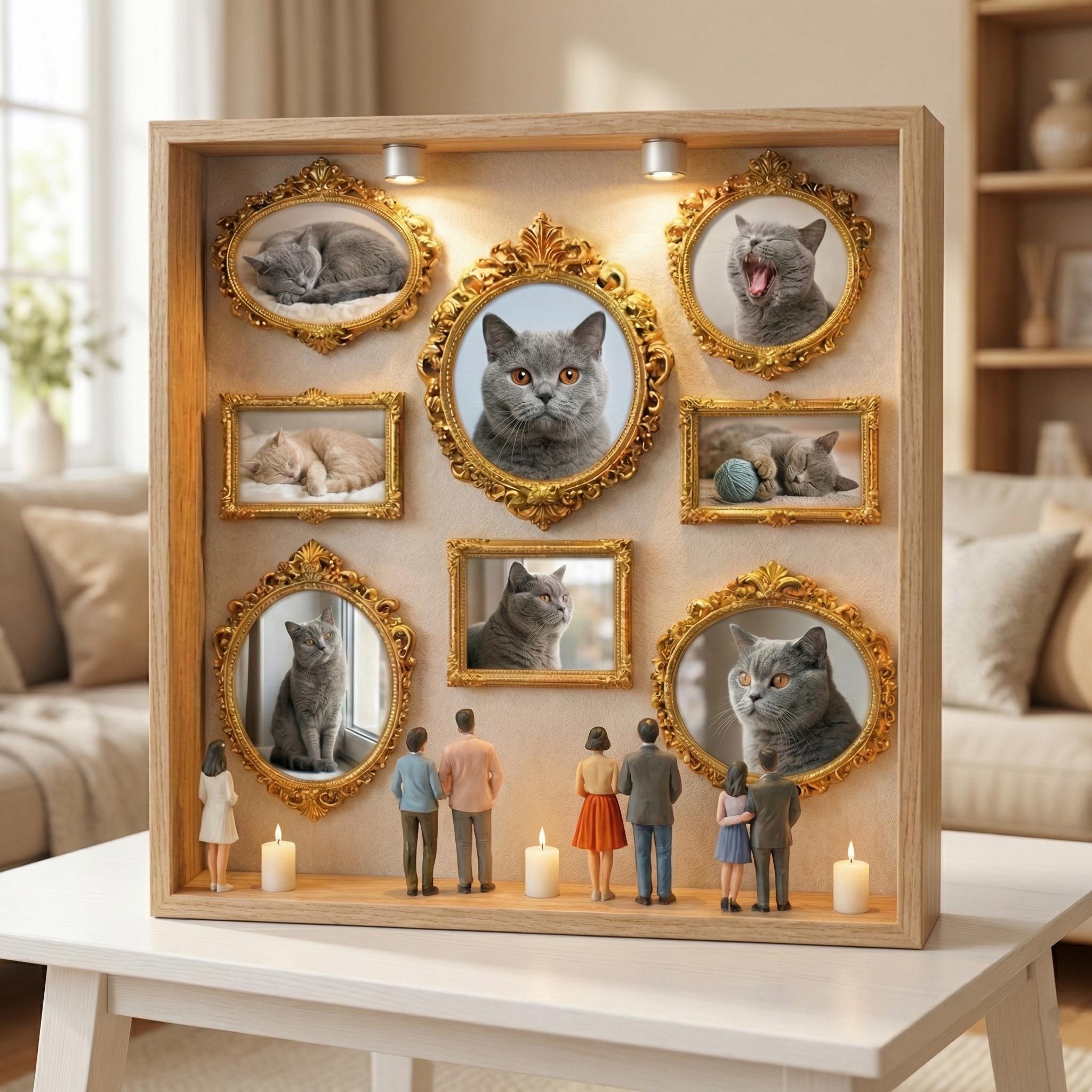 DIY Cat Lovers Mini Museum Box, LED Memory Display With Wood Frames ...