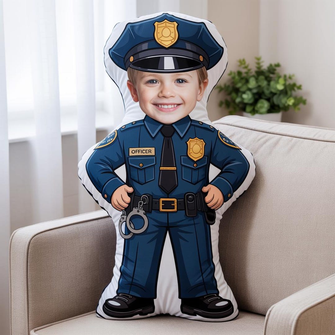 Custom Police Pillow, Kids Face 3D Ugly Pillow, Police Officer Pillow ...
