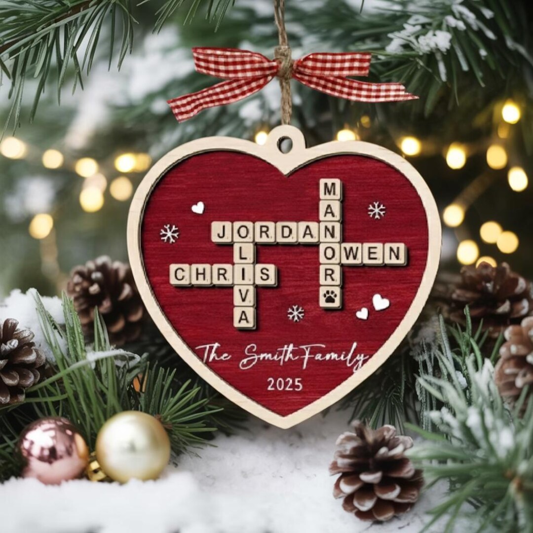 Personalized Family Scrabble Heart Ornament 2025, Family Crossword ...