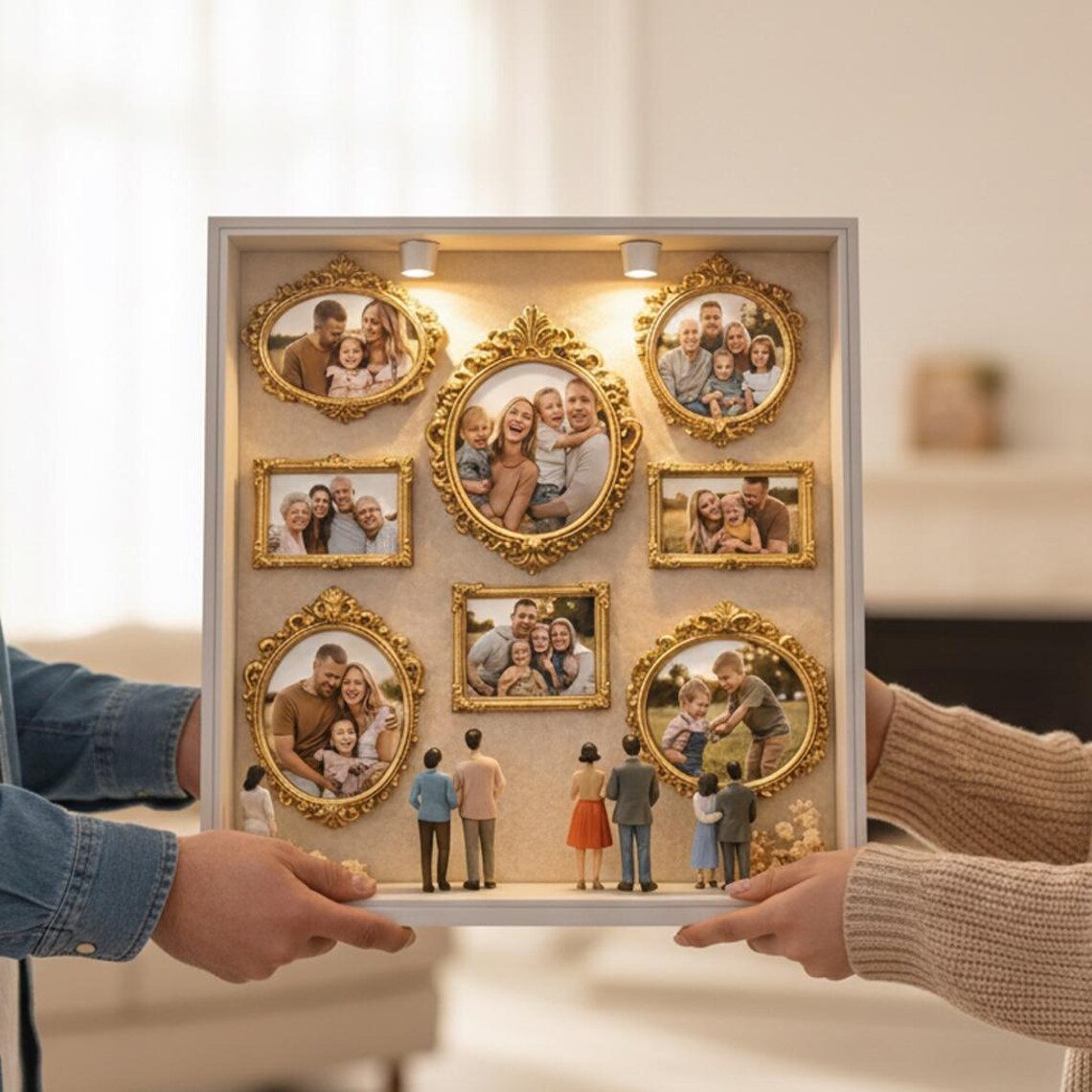 Family Photo DIY Mini Museum Box, LED Memory Display With Wood Frames ...