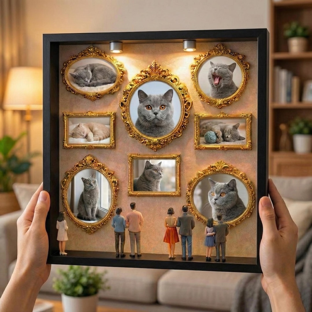 DIY Cat Lovers Mini Museum Box, LED Memory Display With Wood Frames ...