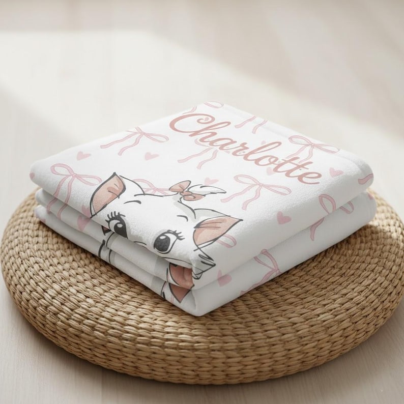 Personalized Aristocats Blanket, Marie Pink Ribbon Throw for Kids ...