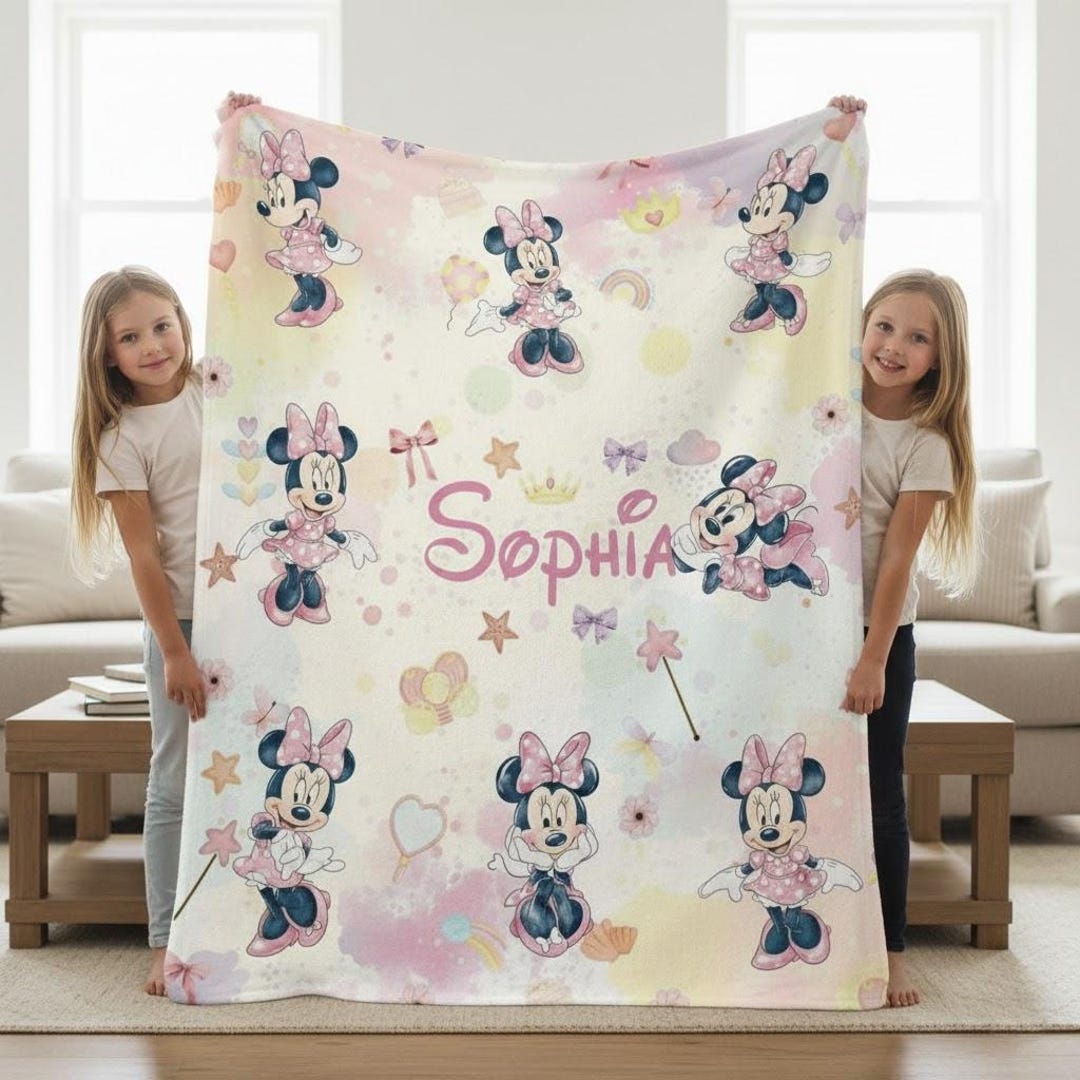 Custom Cute Minnie Mouse Blanket, Disney Minnie Throw, Minnie Birthday ...