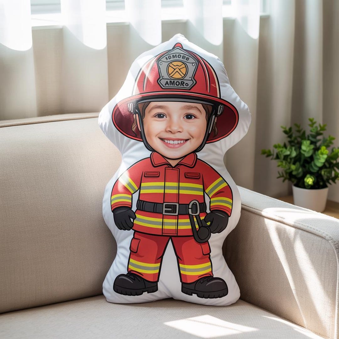Custom Firefighter Pillow, Kids Face 3D Ugly Pillow, Fireman Outfit ...