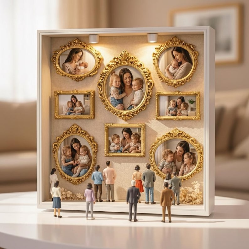 Custom Mother’s Day Portrait DIY Mini Museum Box, LED Mom and Me Memory ...