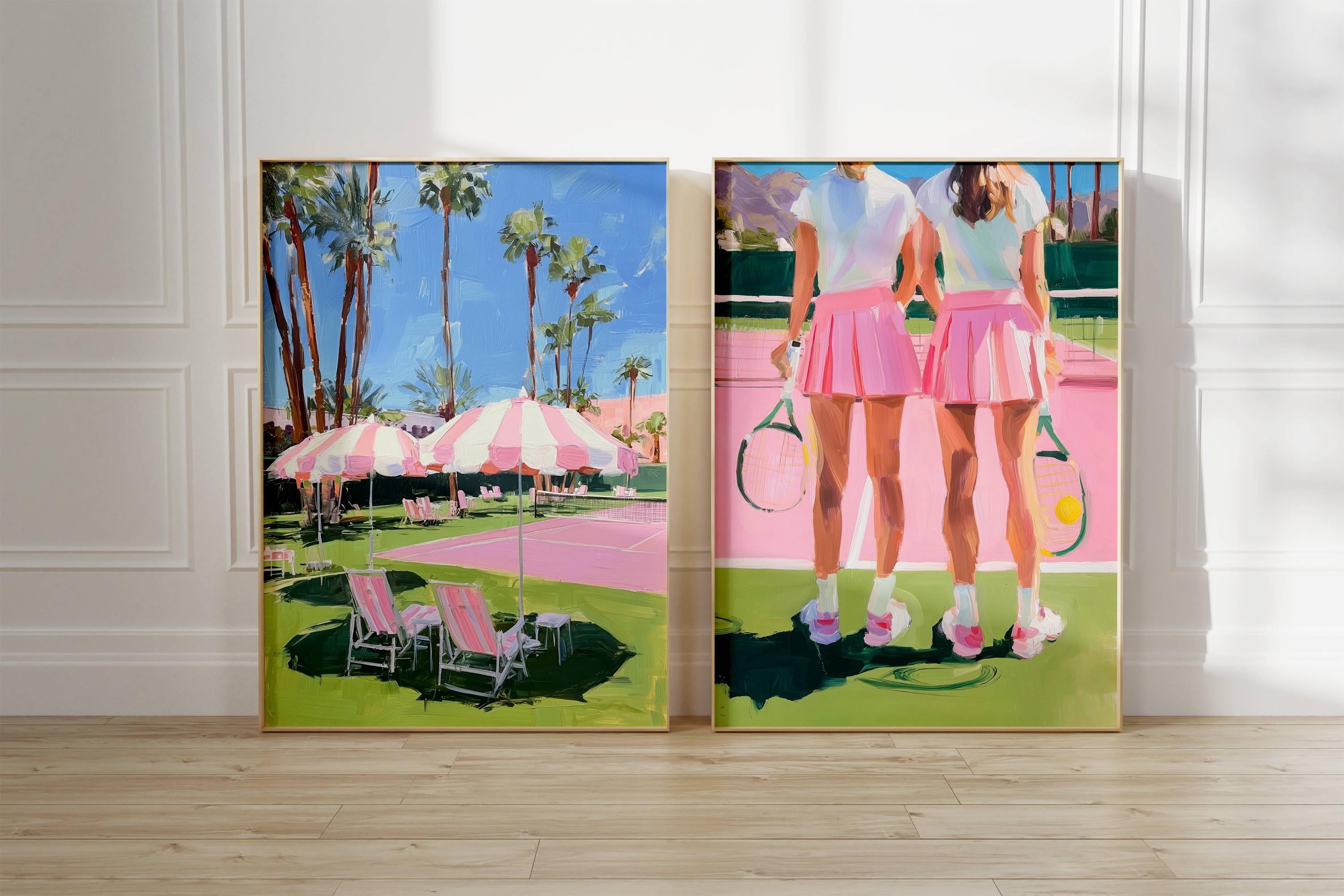 Vintage Tennis Girl Print Set: Pink & Green Preppy Art (digital ...