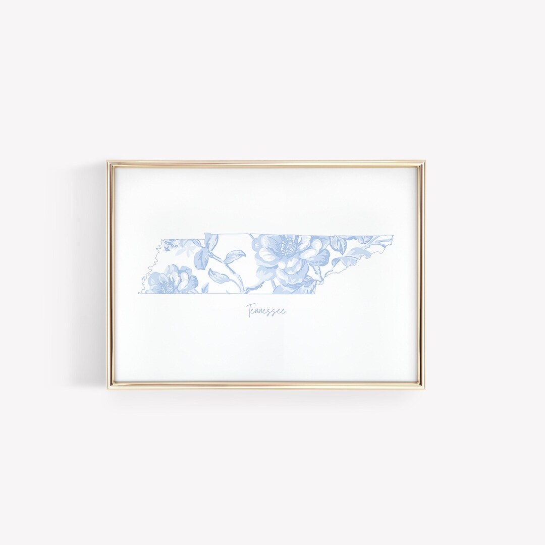 Tennessee State Printable, Blue Floral Tennessee Print, Grandmillennial ...