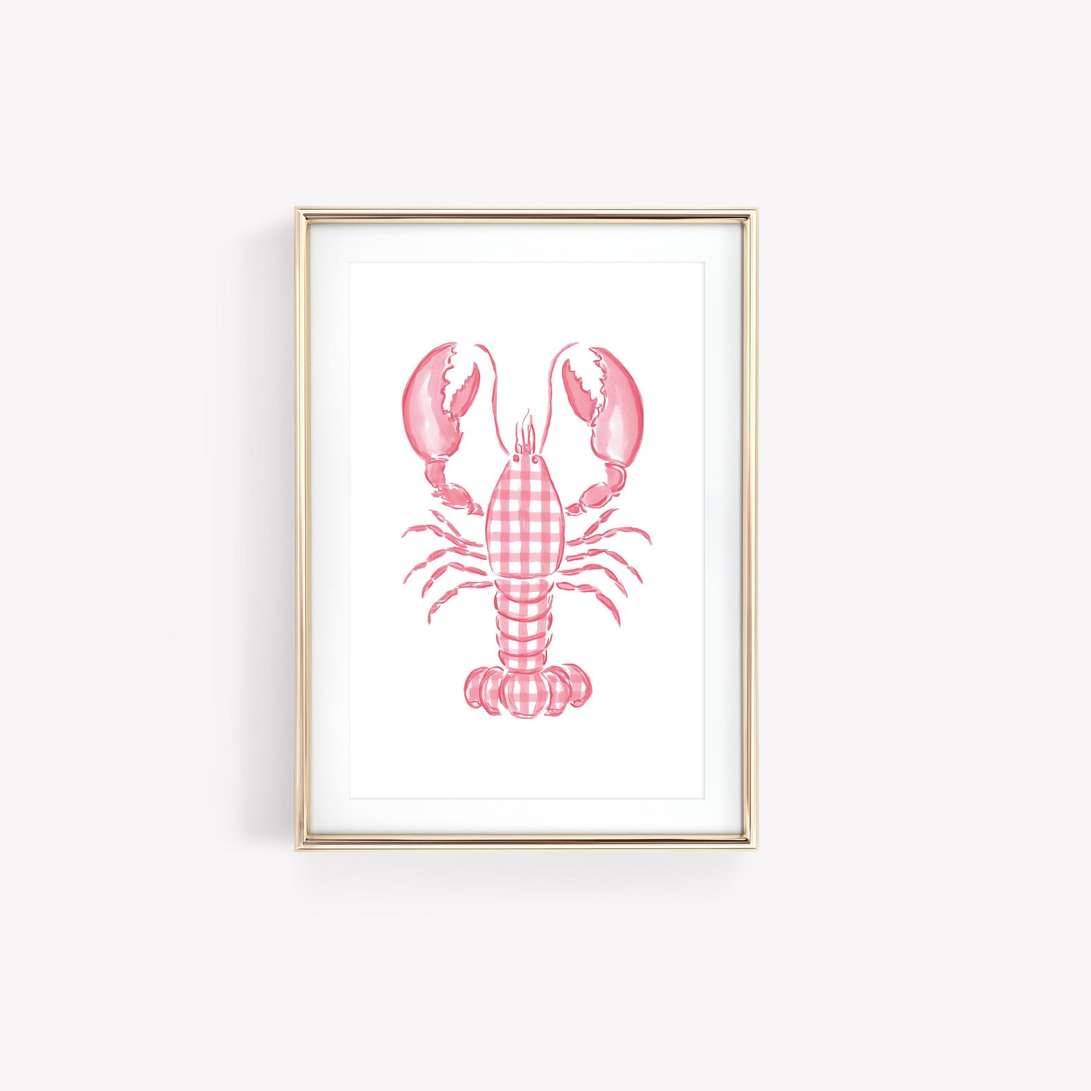 Watercolor Gingham Lobster Art Print, Nantucket Nursery Print, Nautical ...