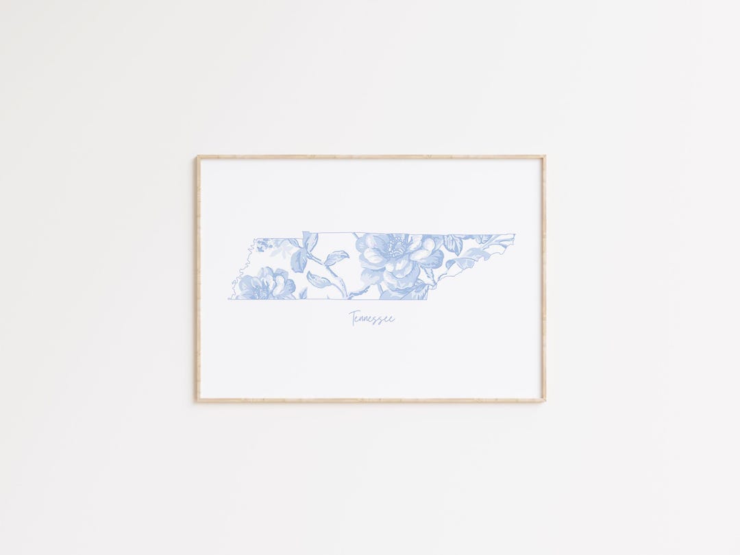 Blue Floral Tennessee State Print, Chinoiserie Tennessee Wall Art, Blue ...