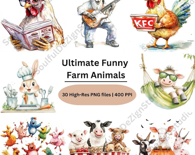 Quirky Cute Farm Animals Clipart | Cute Caricature Pets | Quirky Animal ...