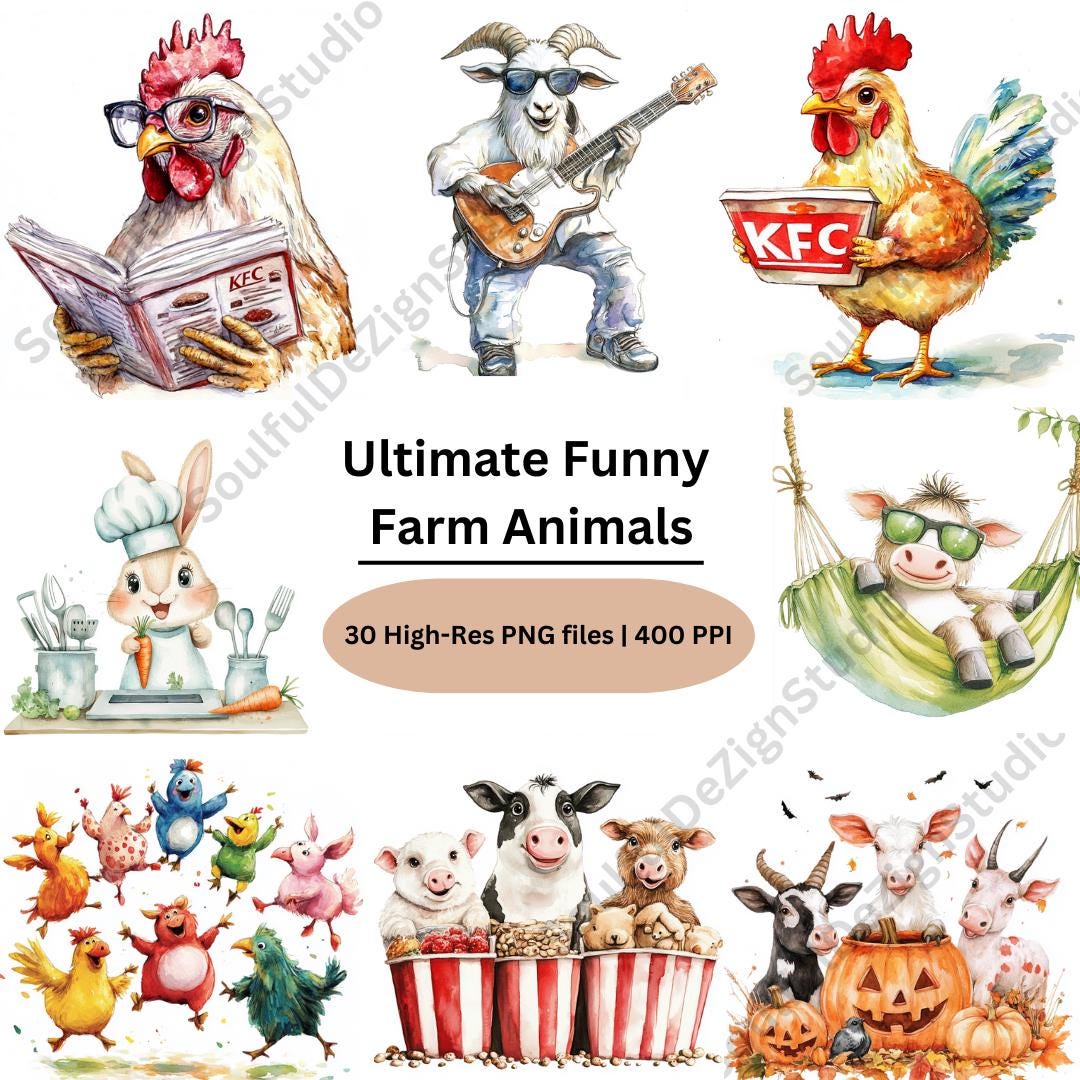 Adorable Farm Animals Clipart Bundle | Colorful Whimsical Graphics ...