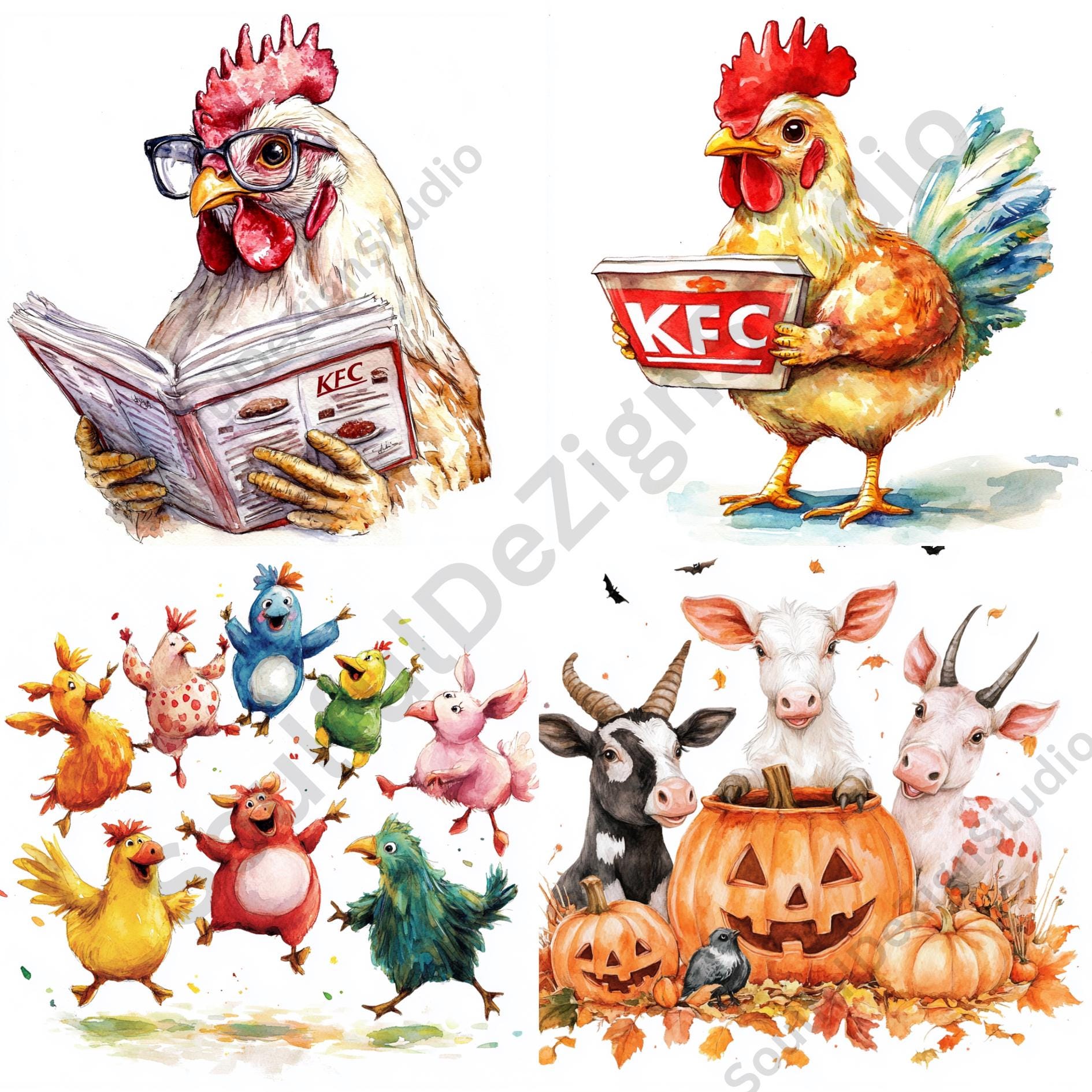 Adorable Farm Animals Clipart Bundle | Colorful Whimsical Graphics ...