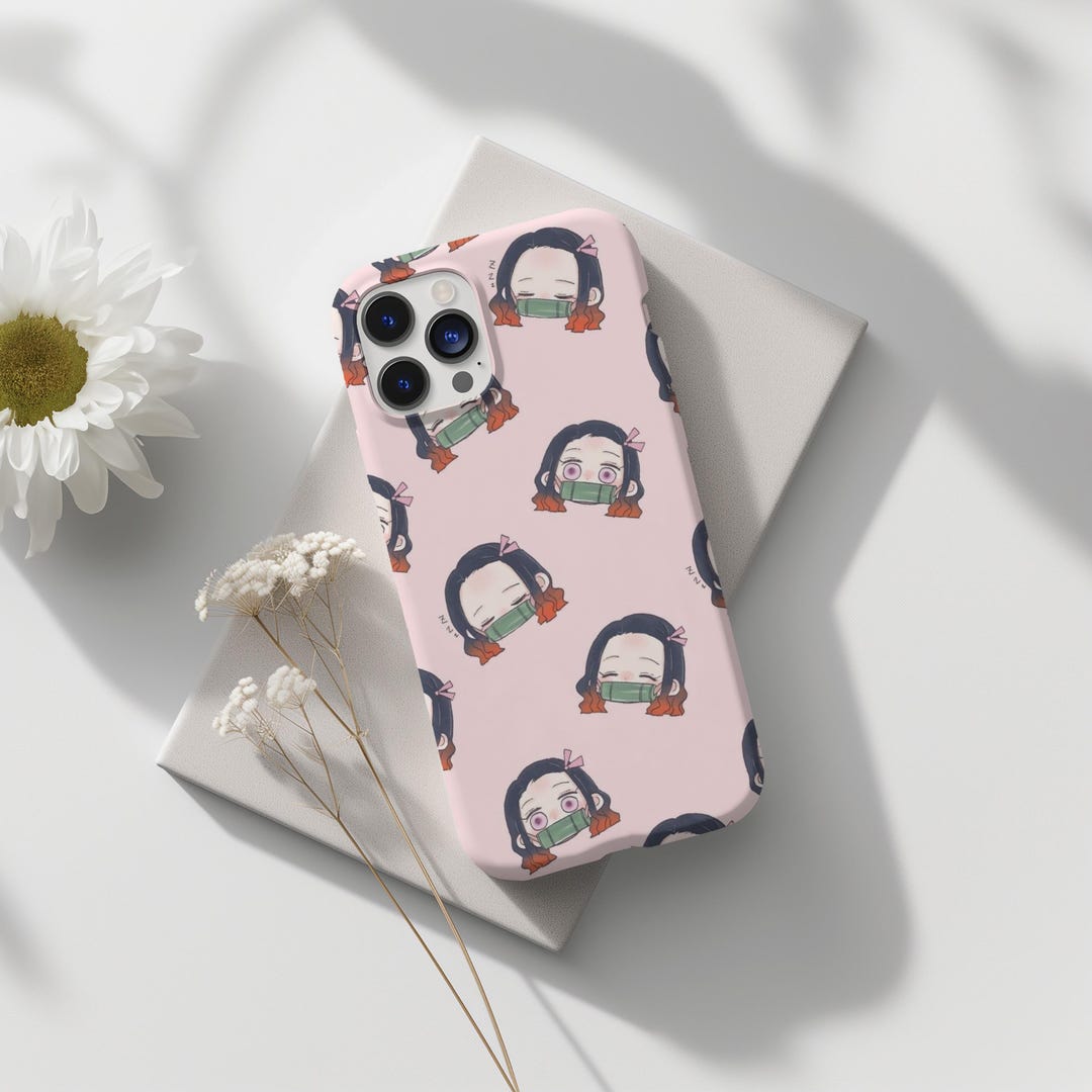 Chibi Nezuko Demon Slayer Pink Phone Case Kawaii Aesthetic iPhone 15 14 ...
