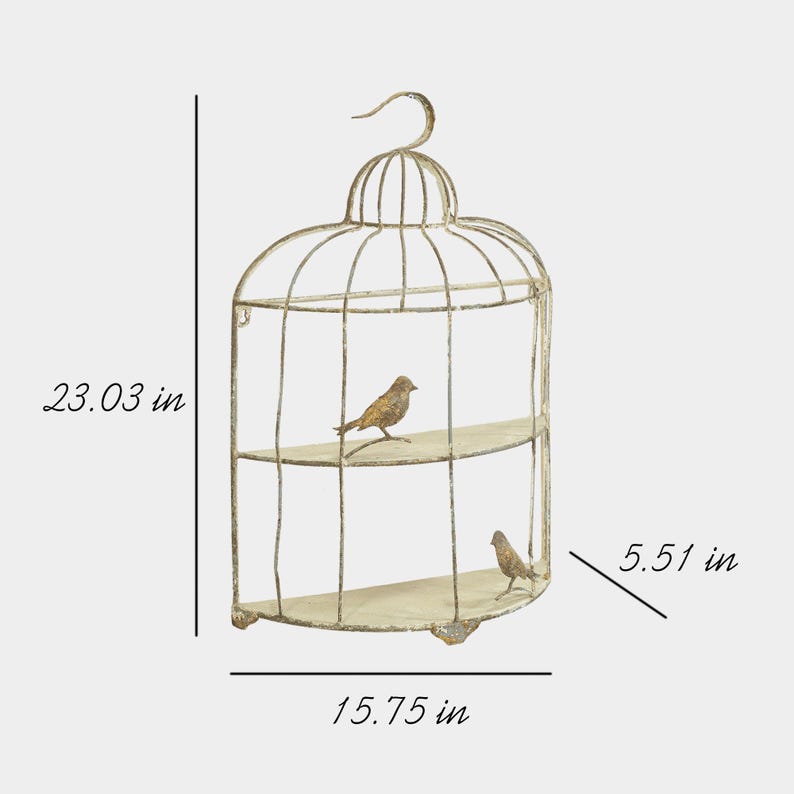Shabby Chic Metal Wall-mounted Birdcage With Perched Bird Figures and ...