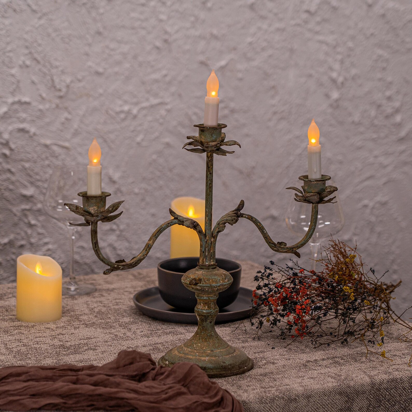 Nordic Style Candlestick Antique Candle Holder 3-arm Candle Holder ...