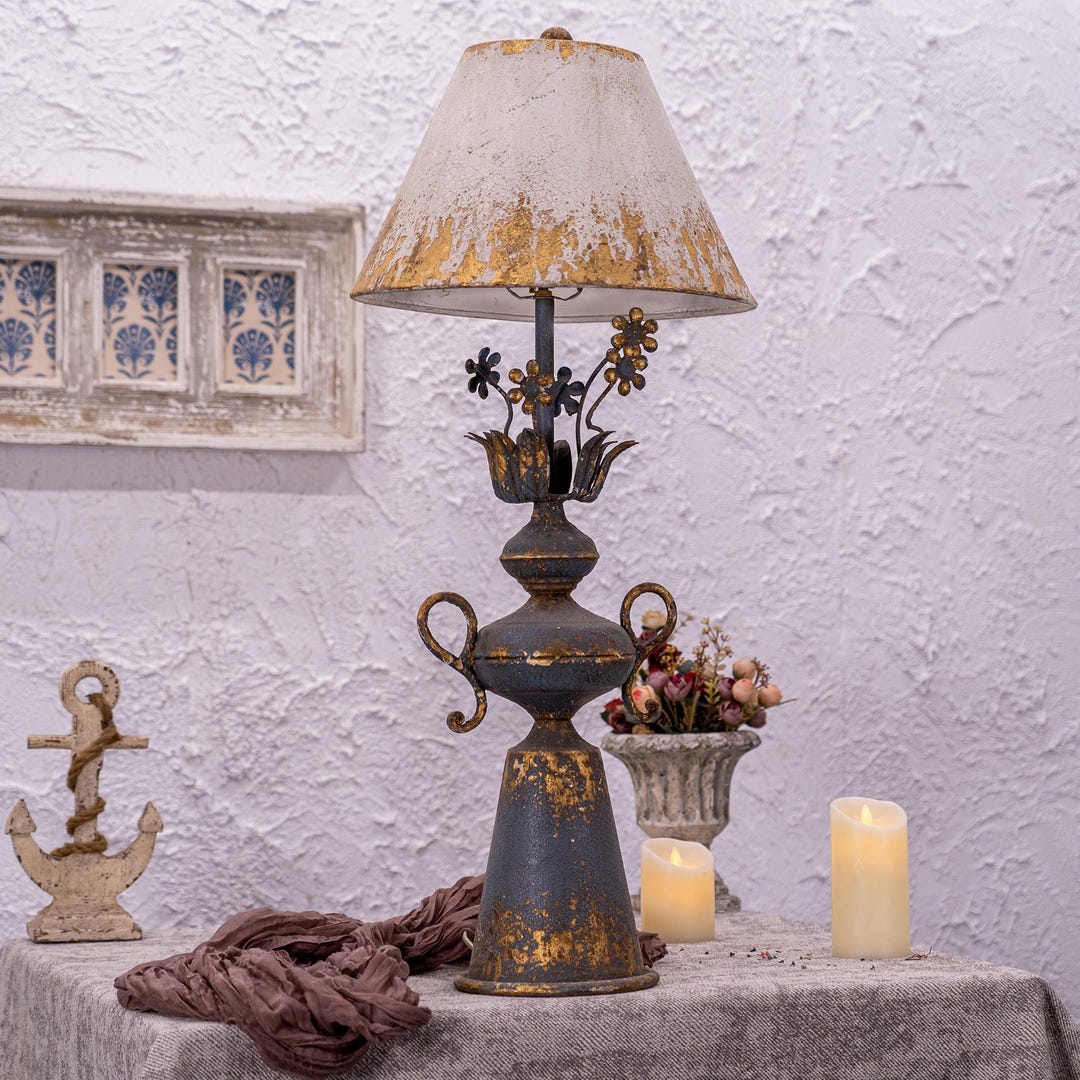 Distressed Table Lamps Antique Black Iron Table Lamps Country Style ...