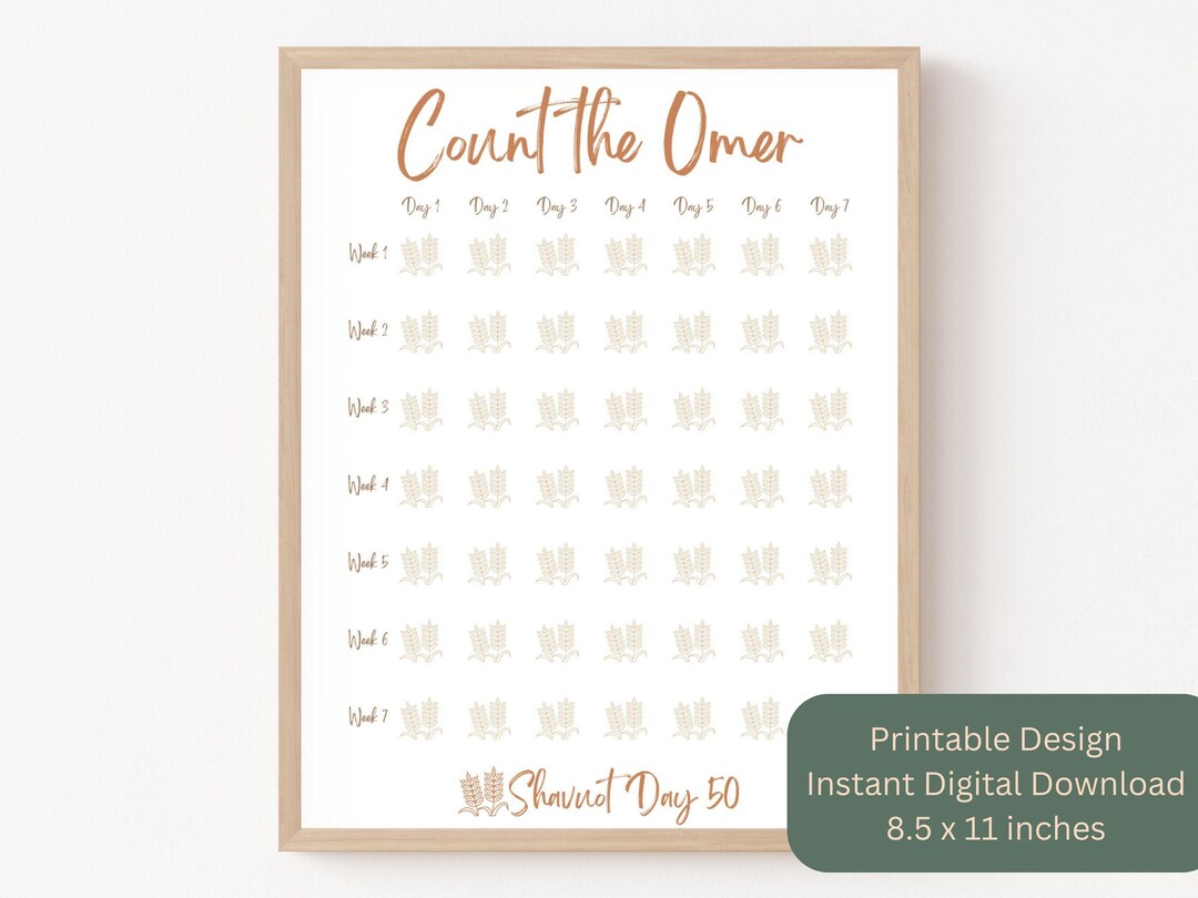 Count the Omer Printable Spring Feasts Activity Jewish Decor Torah ...