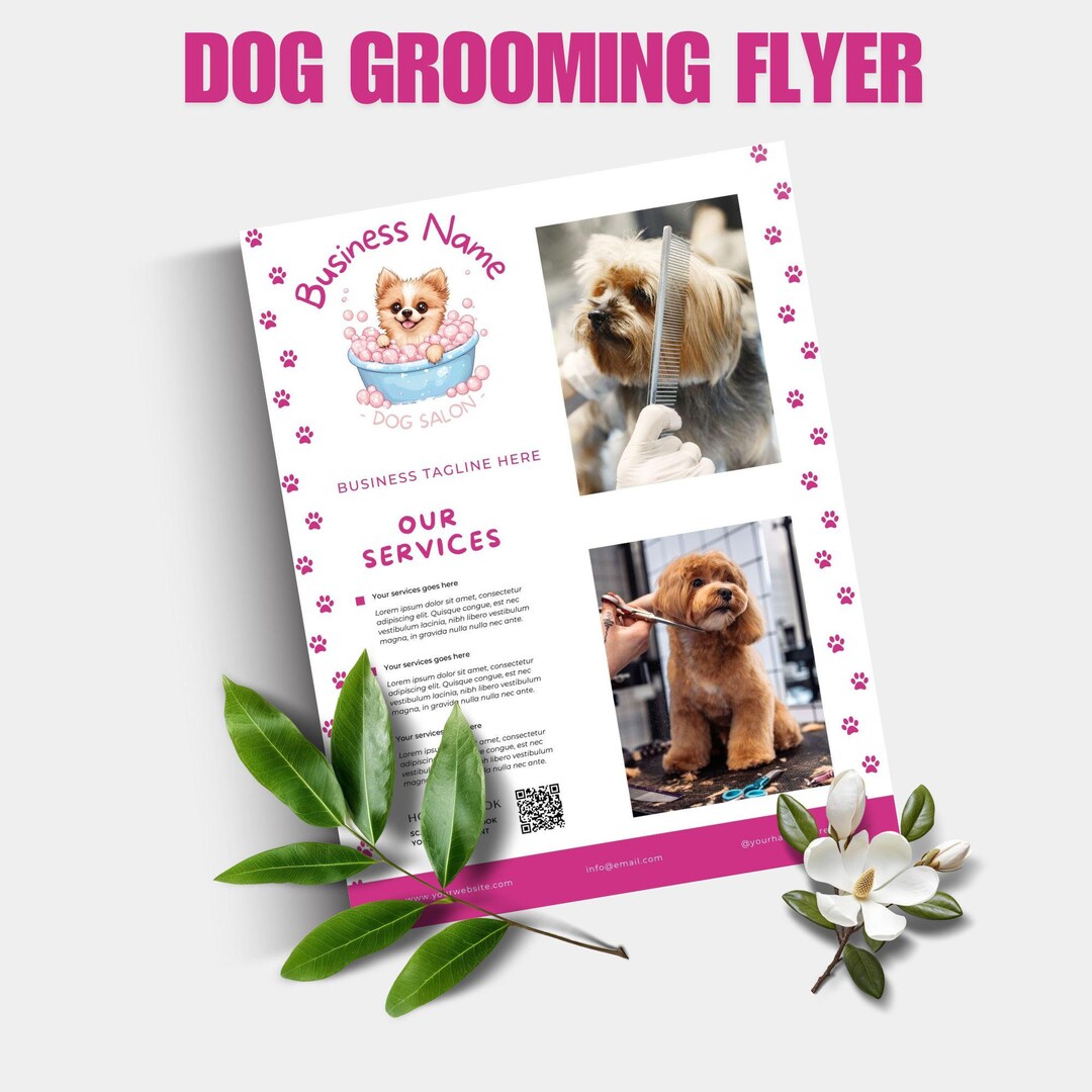 Dog Groomer Flyer, Pet Grooming Business Flyer With QR Code, Pet Care ...