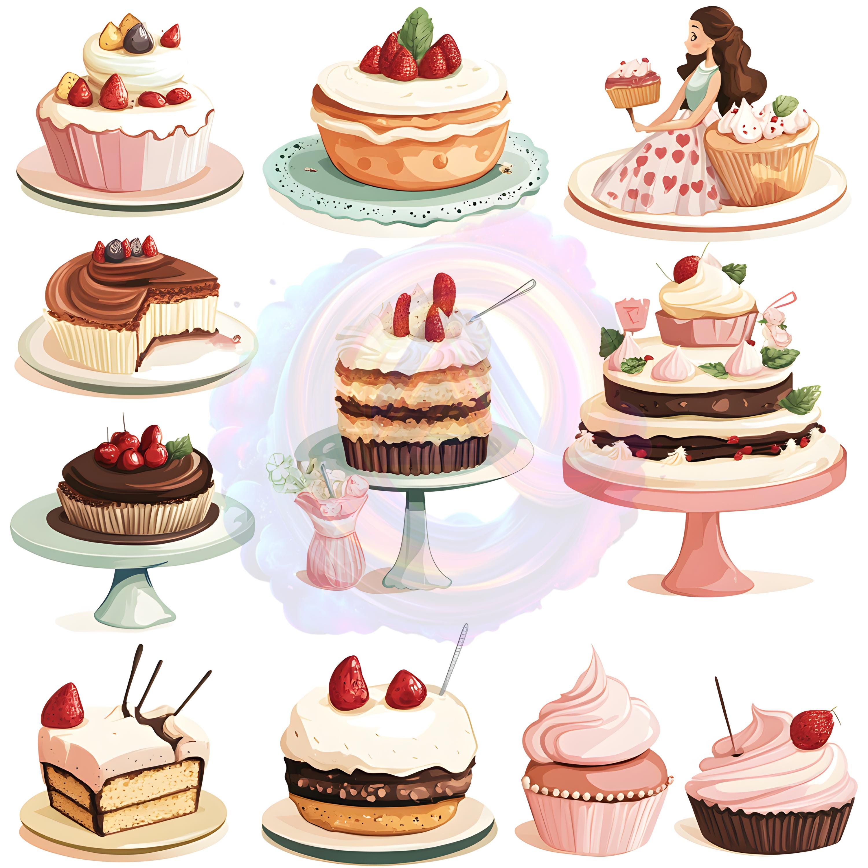 Digital Clipart, High Quality bakery Cakes beautiful Colours 20 No ...