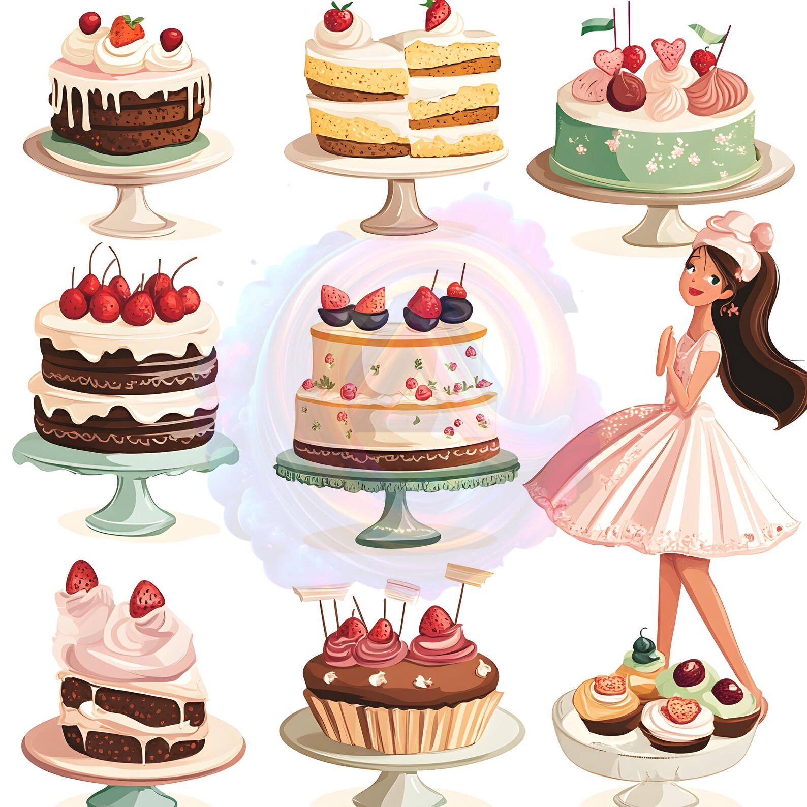 Digital Clipart, High Quality bakery Cakes beautiful Colours 20 No ...