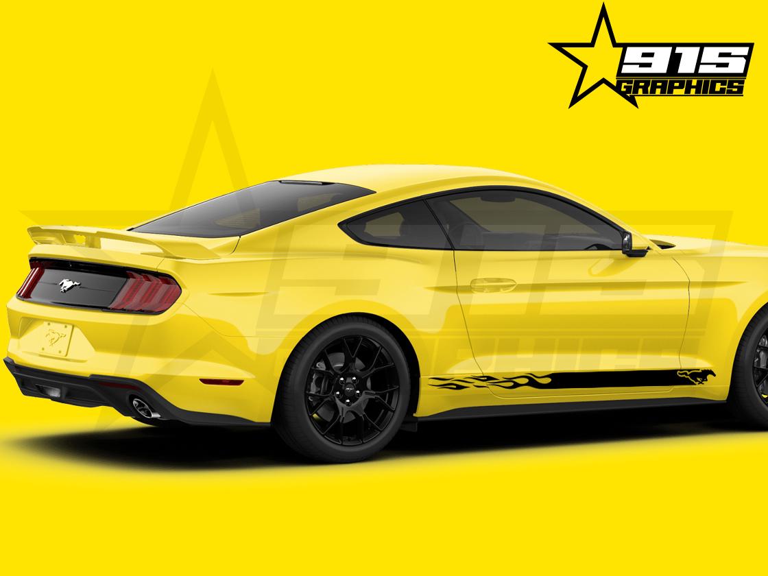 Flames Rocker Panel Stripes Vinyl Decal Graphics Fits Ford Mustang Gt ...